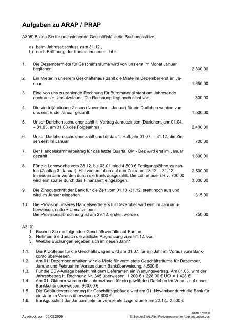 Aufgaben zu ARAP / PRAP A