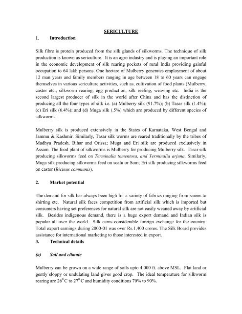 SERICULTURE 1. Introduction Silk fibre is protein produced ... - nstfdc