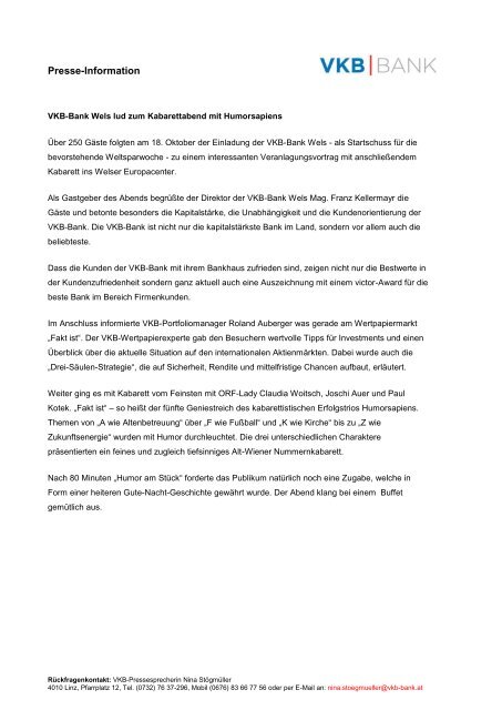 Presse-Information - VKB-Bank