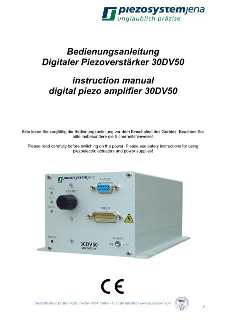 Bedienungsanleitung Digitaler Piezoverstärker ... - Piezosystem Jena
