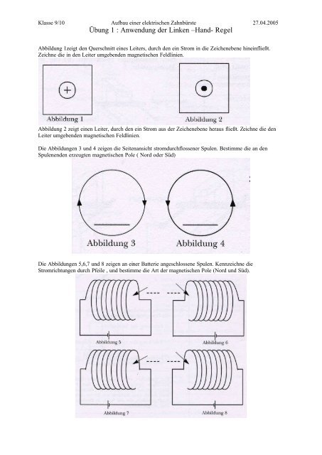 Übung 1 : Anwendung der Linken –Hand- Regel