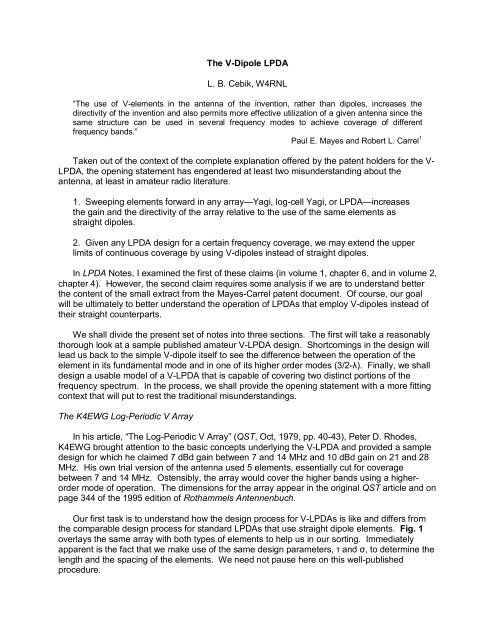 The V-Dipole LPDA L. B. Cebik, W4RNL Taken out of the context of ...