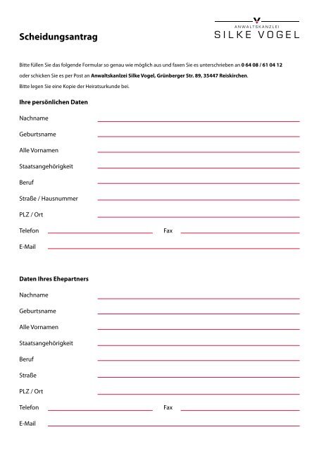 Scheidungsantrag - Anwaltskanzlei Silke Vogel