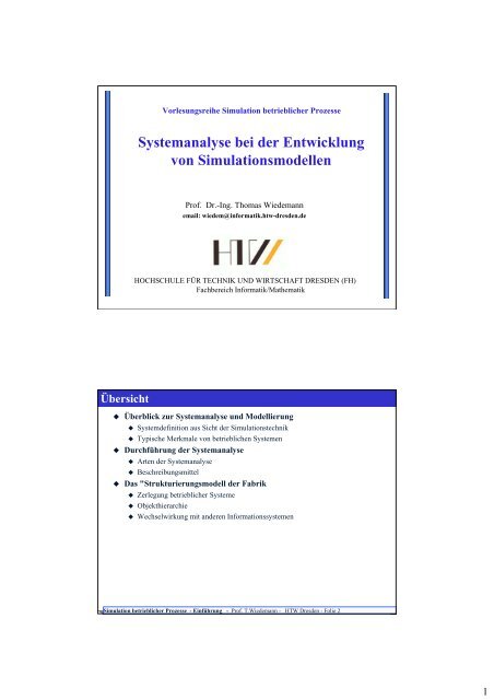 Systemanalyse bei der Entwicklung von Simulationsmodellen