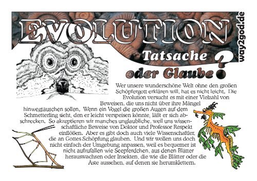 aus Evolution: Tatsache oder Glaube - Gott segne Dich!