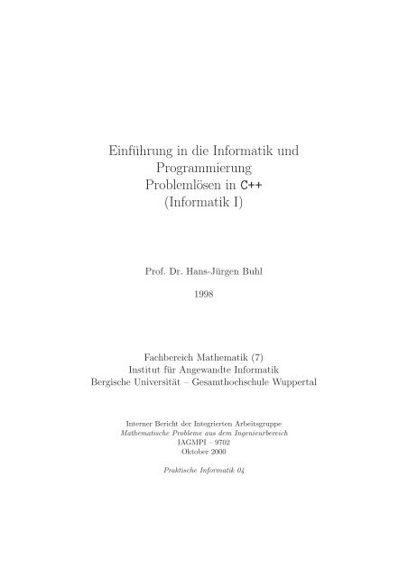 Einführung in die Informatik und Programmierung - Informatik I