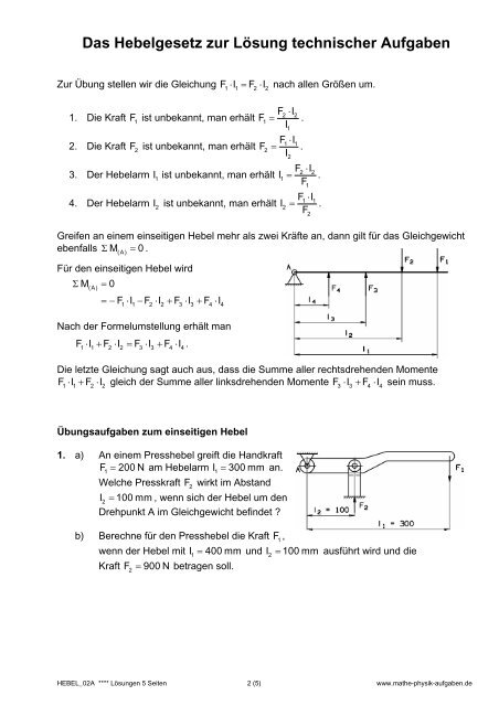 Hebelgesetz Aufgaben Mit Losungen Pdf