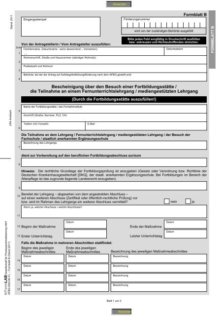 Formblatt B - Bescheinigung über den Besuch einer ... - Fastforms.de