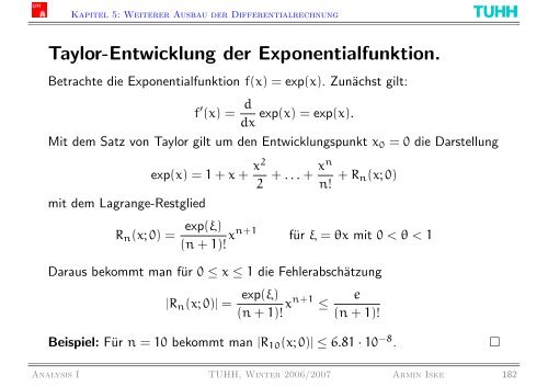 Taylor-Entwicklung der Exponentialfunktion.
