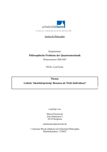 Leibniz' Identitätsprinzip - von Marcel Pawlowski