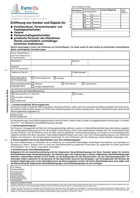 Eröffnung Firmenkonto - Eurocity Bank AG