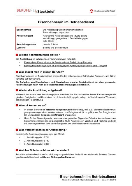 Eisenbahner/in im Betriebsdienst Steckbrief ... - Planet Beruf.de