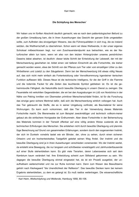 K. Heim: Die Schöpfung des Menschen - Karl-Heim-Gesellschaft