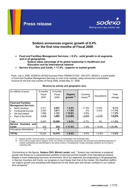 Press release and Appendices in PDF - Sodexo
