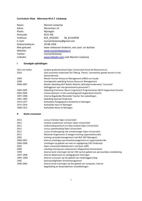 Curriculum Vitae - Myriam Lieskamp