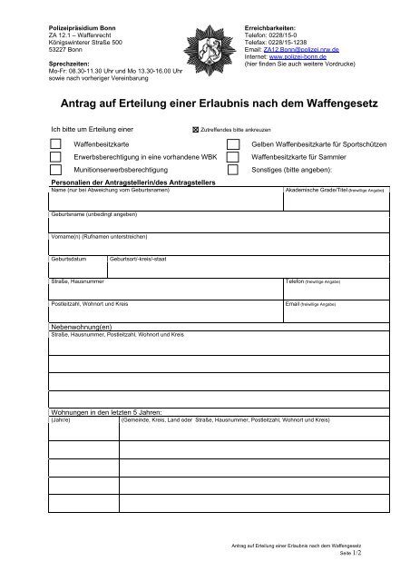 Antrag auf Erteilung einer Erlaubnis nach dem Waffengesetz