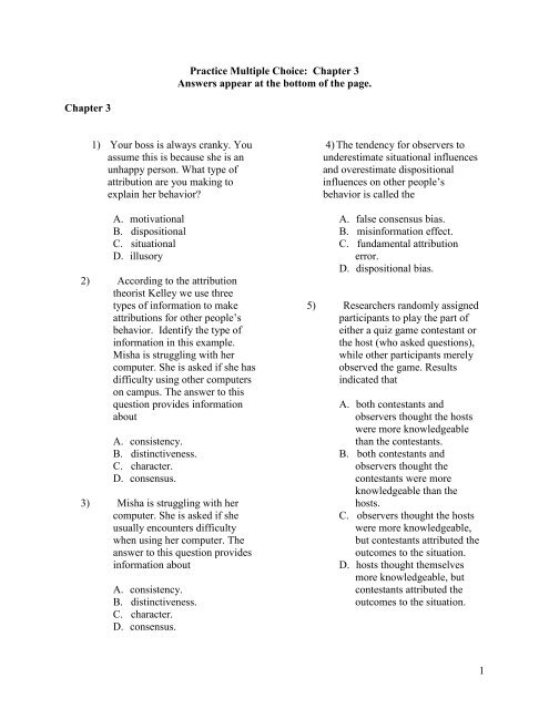 1 Practice Multiple Choice: Chapter 3 Answers appear at the bottom ...