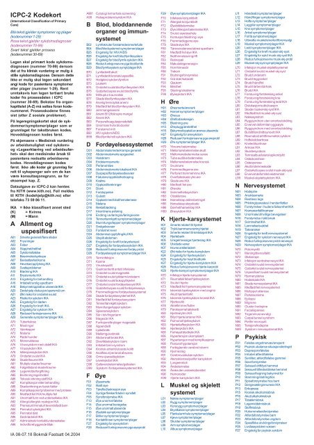 ICPC-2 Kodekort A Allment og uspesifisert - KITHs