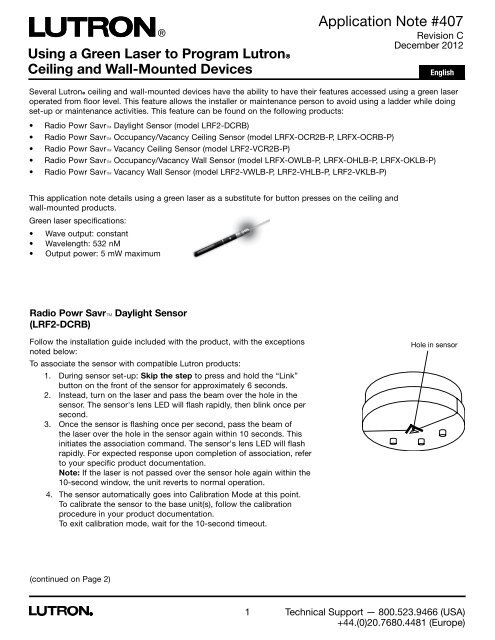 Using a Green Laser to Program Lutron Ceiling and Wall-Mounted ...