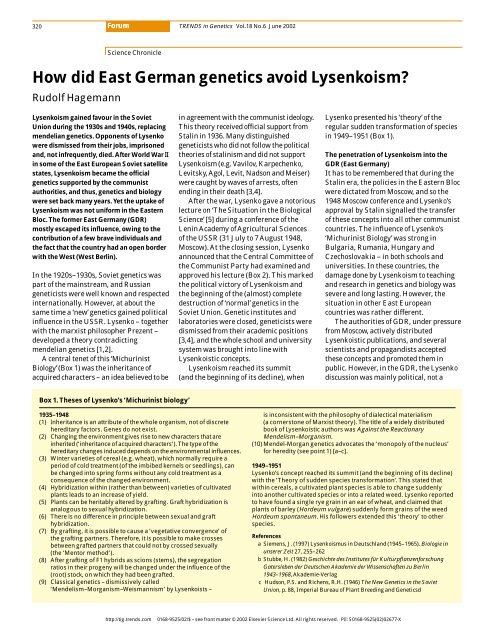 How did East German genetics avoid Lysenkoism?