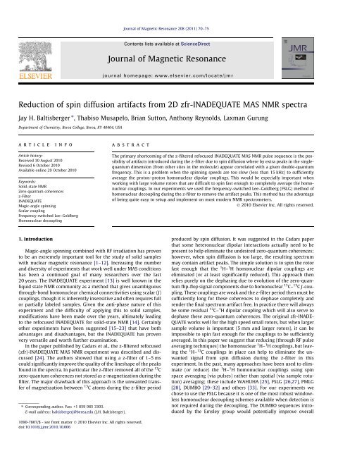 Reduction of spin diffusion artifacts from 2D zfr - Chemistry ...