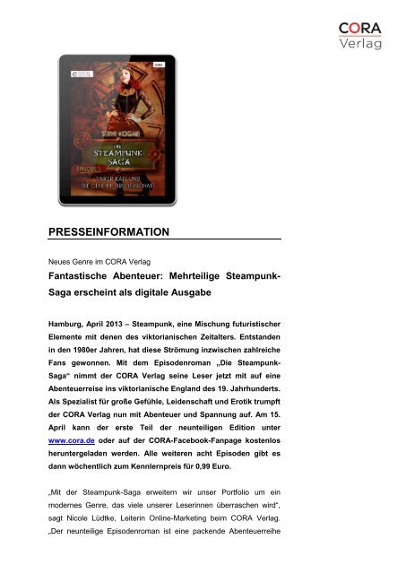 Die Steampunk-Saga - Cora.de