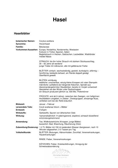 Hasel-Monografie - Christian Raimann