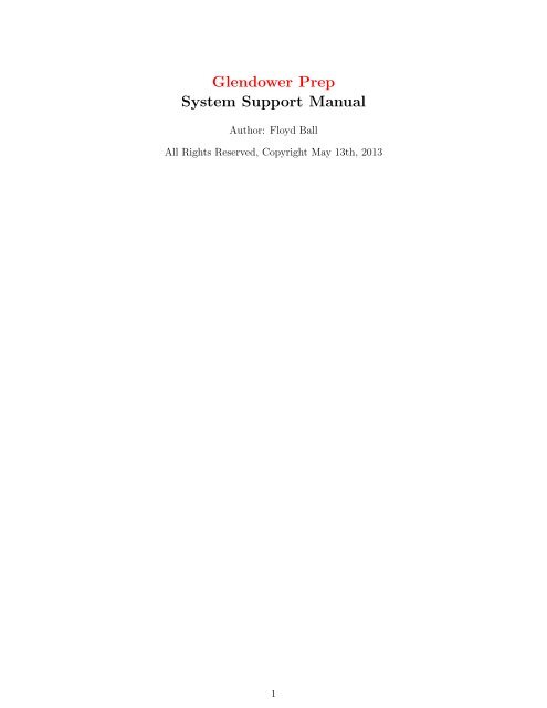 Glendower System Support Manual