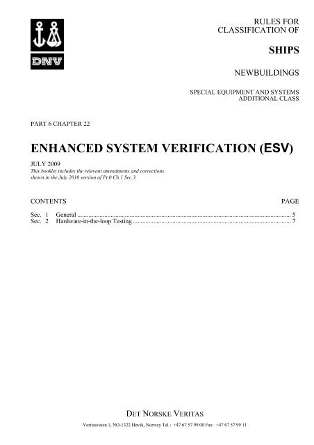 DNV Ship rules Pt.6 Ch.22 - Enhanced System ... - DNV Exchange