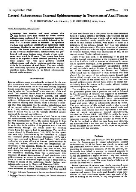 Lateral Subcutaneous Internal Sphincterotomy in Treatment of Anal ...