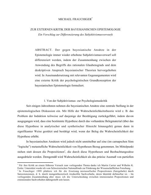 MICHAEL FRAUCHIGER* ZUR EXTERNEN ... - Bruno de Finetti