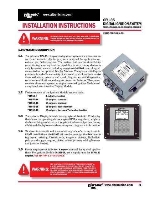 CPU-95 Installation Instructions - Altronic Inc.