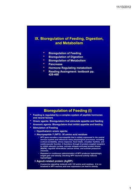 IX. Bioregulation of Feeding, Digestion, and Metabolism ...