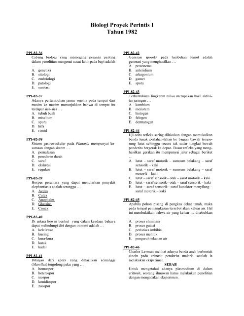 Soal Biologi Ujian Masuk PTN 1982