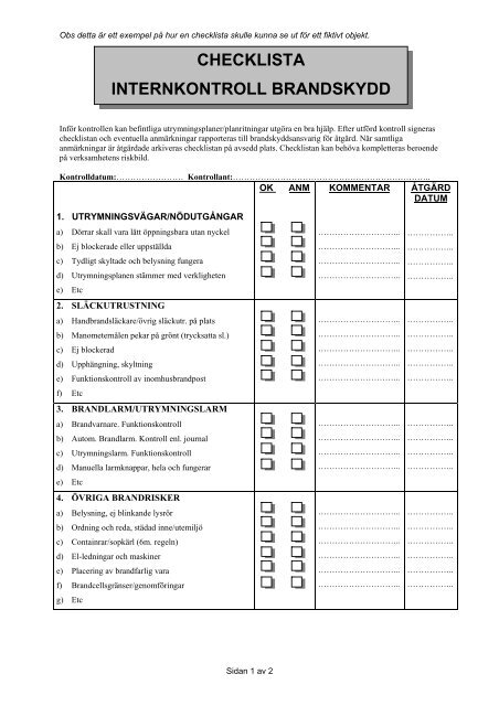 SBA exempel checklista internkontroll
