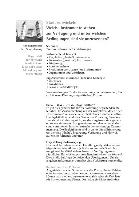 Stadt entwickeln Welche Instrumente stehen zur Verfügung und ... Stadt entwickeln Welche Instrumente stehen zur Verfügung und ...