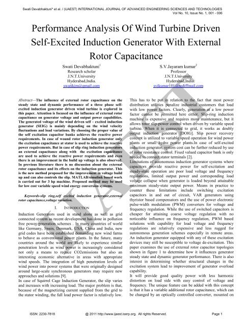Performance Analysis Of Wind Turbine Driven Self Excited Induction