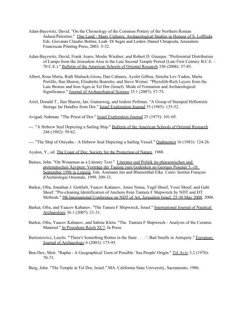 Adan-Bayewitz, David. - Tel Dor Excavation Project