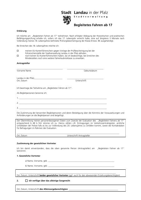 „Begleitetes Fahren Ab 17“ Fev § 21 Anlage 2 Angaben – ELDJ