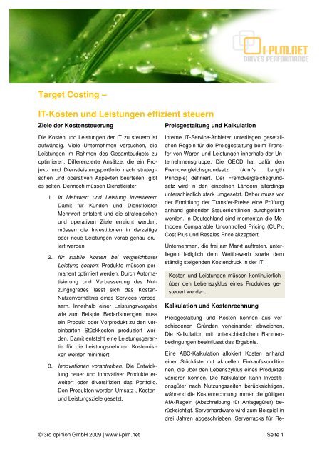 Target Costing – IT-Kosten und Leistungen effizient steuern - i-plm.net