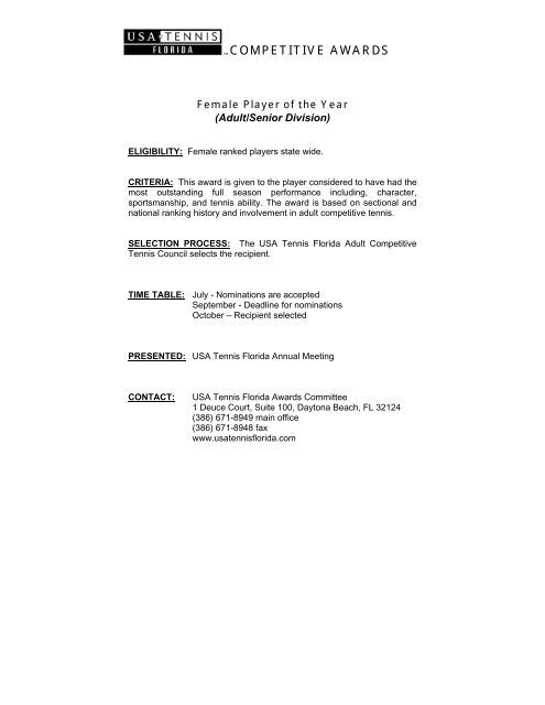 COMPETITIVE AWARDS - USTA