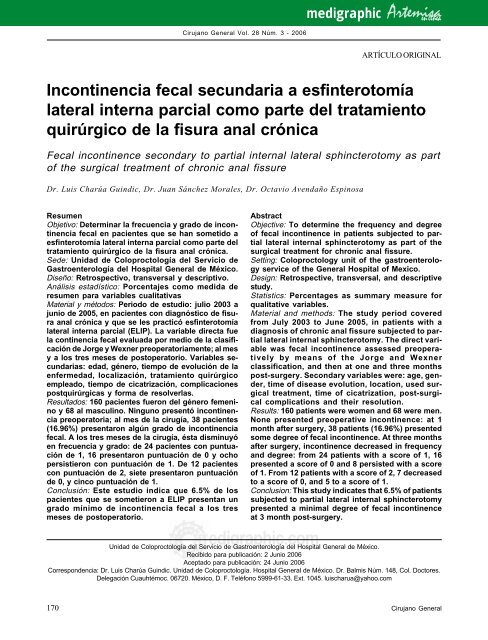 Incontinencia fecal secundaria a esfinterotomía lateral interna ...