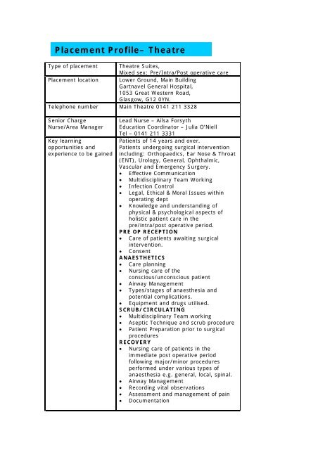 Placement Profile– Theatre