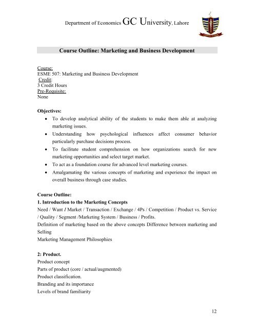 Course Outline: Marketing and Business Development