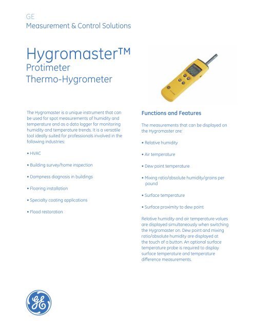 Hygromaster - GE Measurement & Control