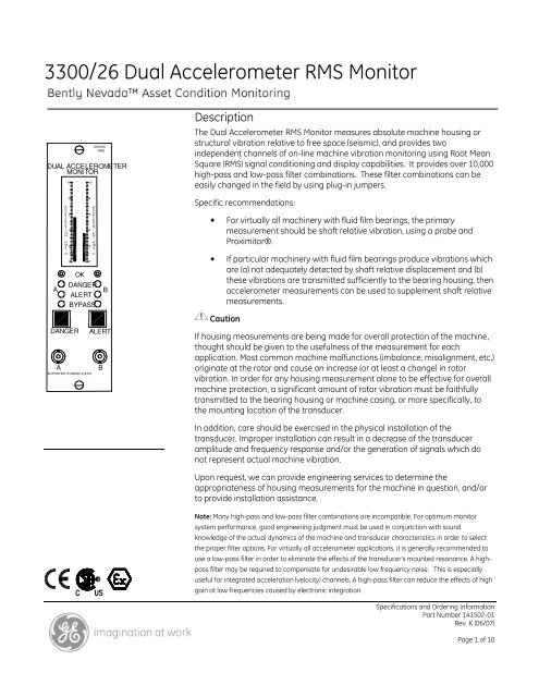 3300/26 Dual Acceleration Datasheet - GE Measurement & Control