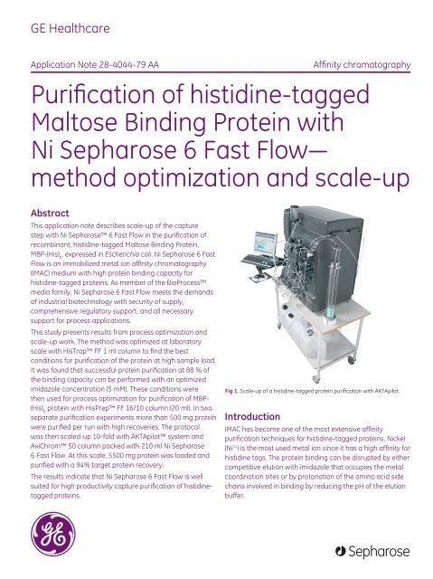Purification of histidine-tagged Maltose Binding Protein with Ni ...
