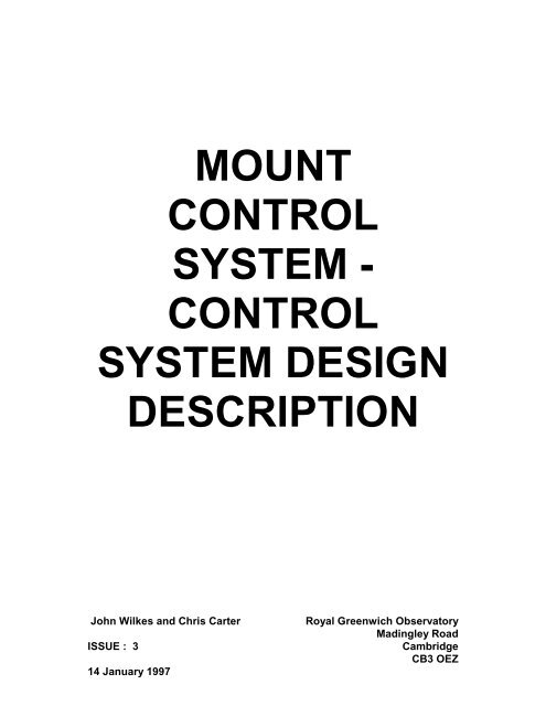 control system design description - Gemini Observatory