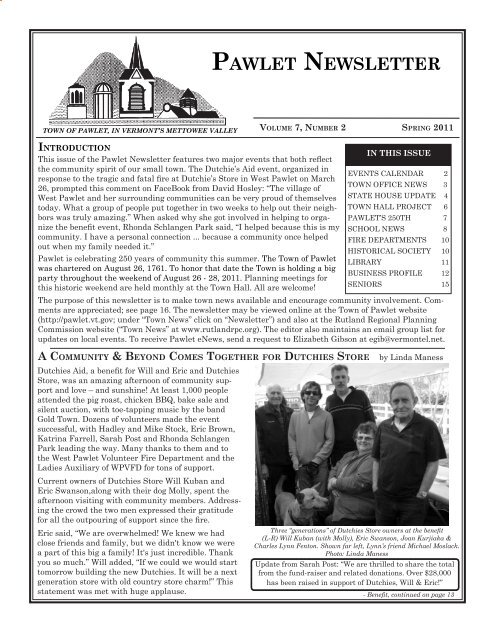 PAWLET NEWSLETTER - Town of Pawlet, VT