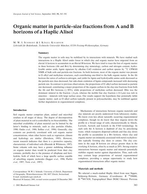 Organic matter in particle-size fractions - Department of Geography